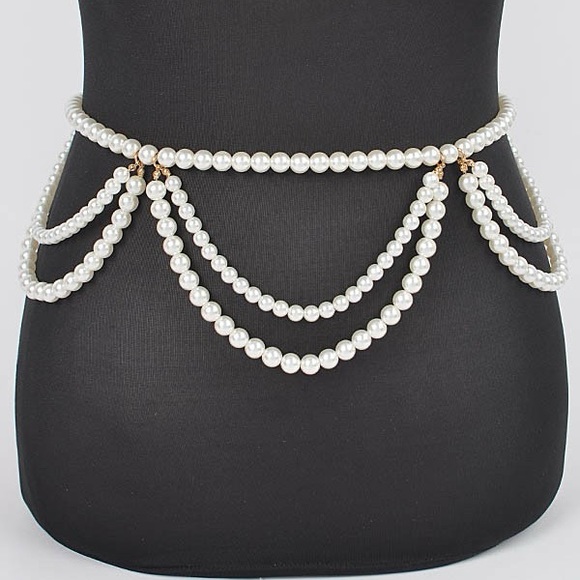 Accessories | Cream Layered Pearl Chain Belt | Poshmark